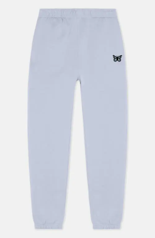 DALIX Relaxed Fleece Track Pants With Embroidered Butterfly Detail - Powder