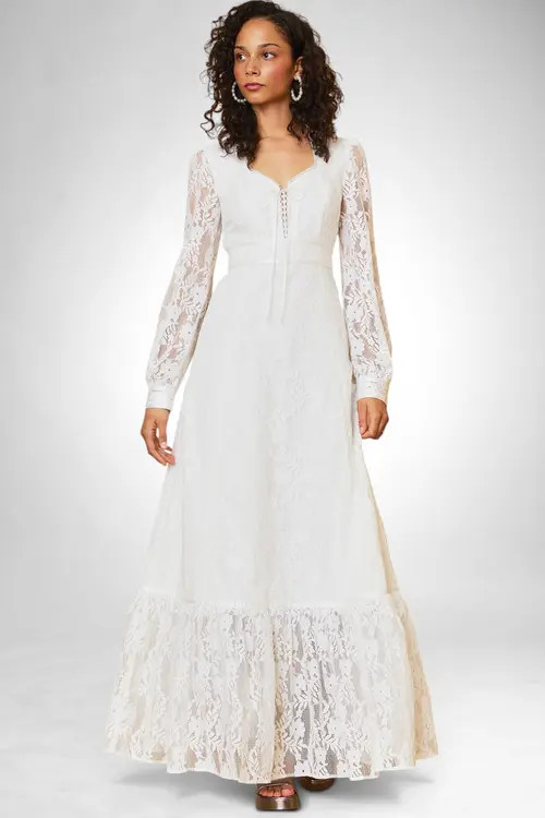 MODCLOTH Beth Lace Corselette Maxi Dress - Cloud Dancer