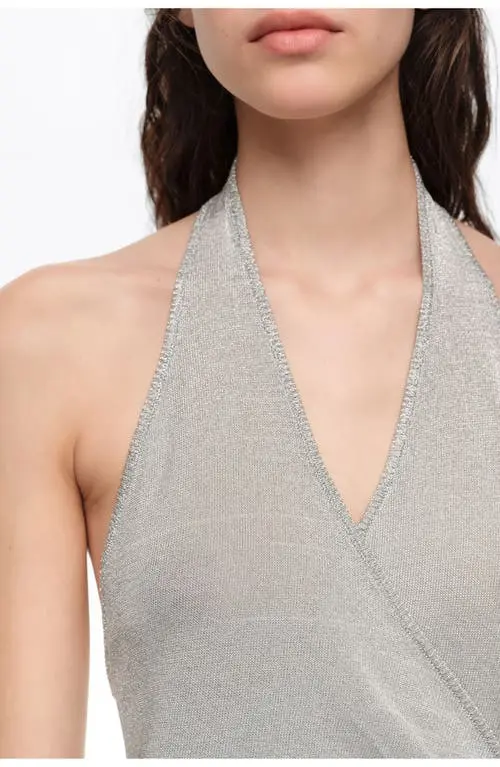 Bimba Y Lola Metallic Wrap Knit Top