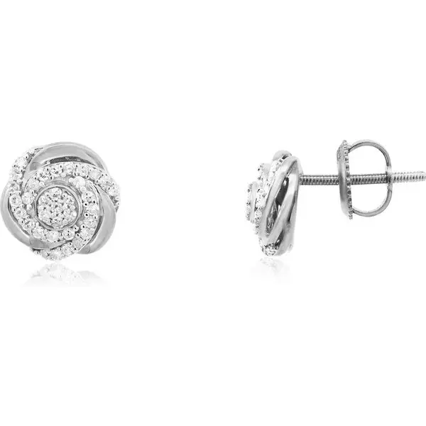 THE LOVERY FINE JEWELRY Diamond Rose Screw Back Stud Earrings - Sterling Silver