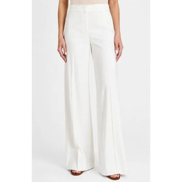 Santorelli Gigi Wide Leg Pants In Stretch Cotton - Ivory