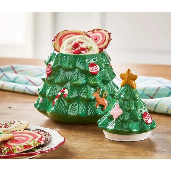TAG Christmas Tree Cookie Jar Ceramic Food Storage Canister
