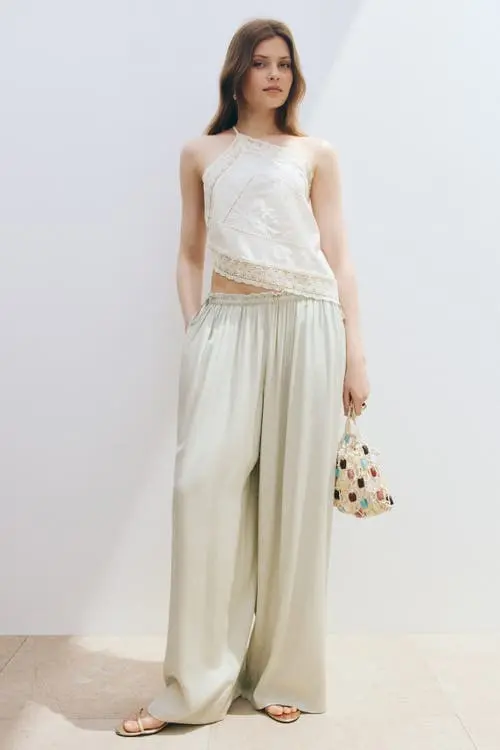 H&m Lace-trimmed One-shoulder Top