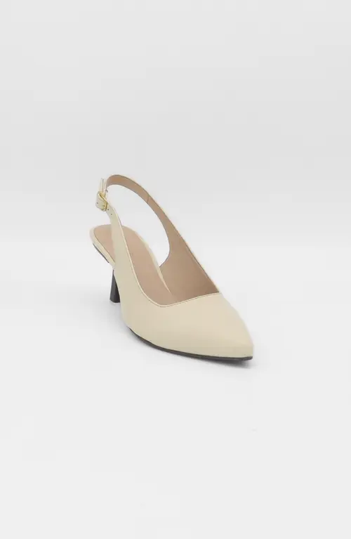 STIVALI NEW YORK Leather Slingback Kitten Heel - Ivory