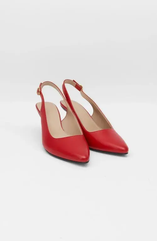 STIVALI NEW YORK Leather Slingback Kitten Heel - Red