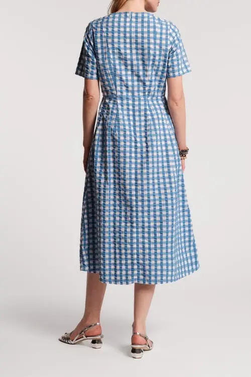 FRANCES VALENTINE Michelle Midi Dress In Gingham - Blue/white