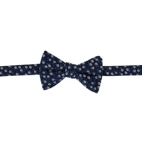 ASCENTIX Metallic Flowers And Leaves Bowtie - Navy