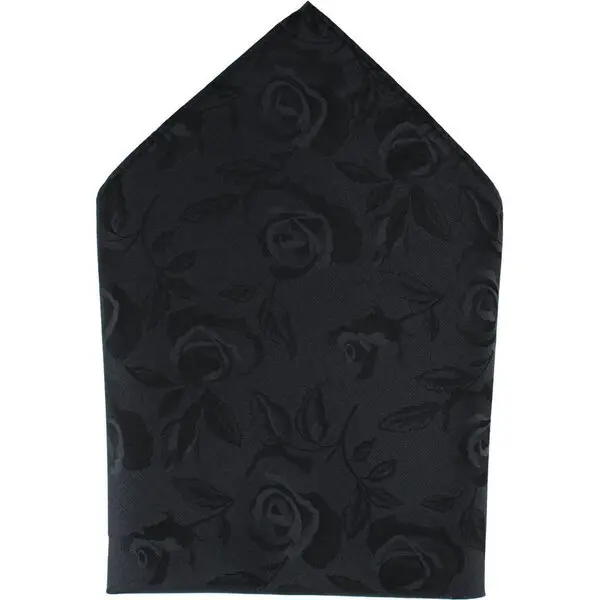 ASCENTIX Rose Print Tone On Tone Pocket Square - Black