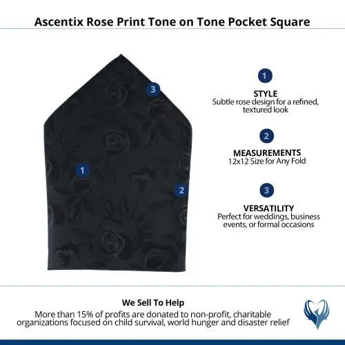 ASCENTIX Rose Print Tone On Tone Pocket Square - Black