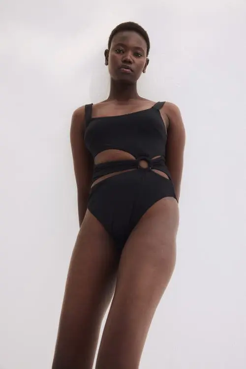 H&m Padded-cup High-leg Swimsuit With Cut-out Details