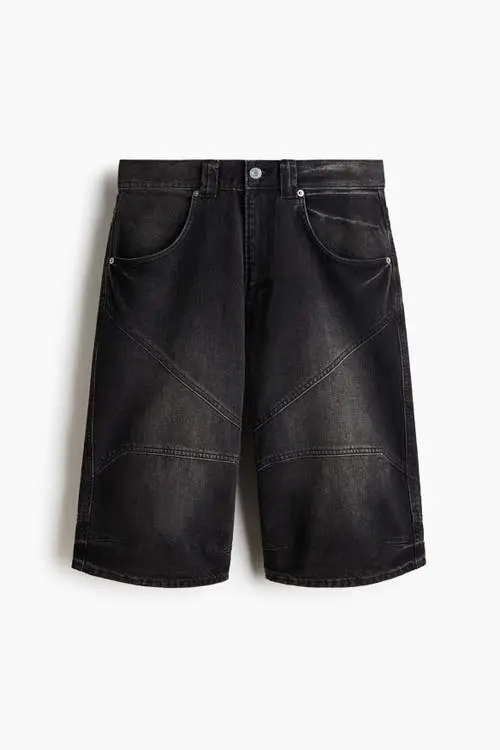 H&m Super Baggy Knee Length Denim Shorts - Black