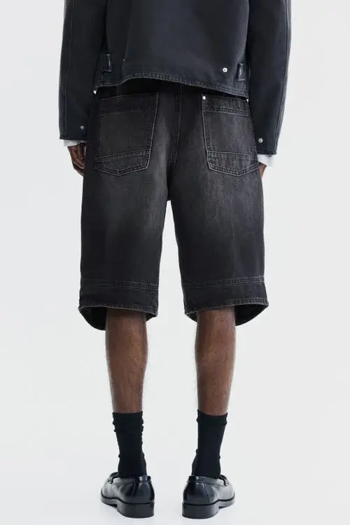 H&m Super Baggy Knee Length Denim Shorts - Black