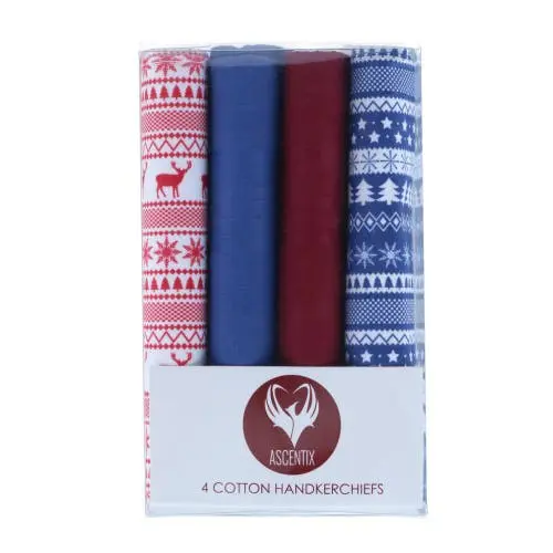 ASCENTIX 4-pack Holiday Cotton Handkerchiefs