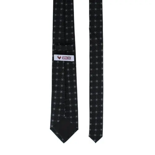 ASCENTIX Printed Floral And Dot Square Necktie - Black