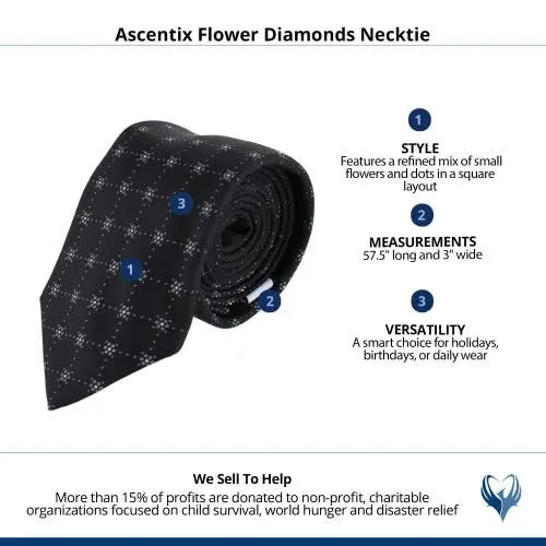 ASCENTIX Printed Floral And Dot Square Necktie - Black