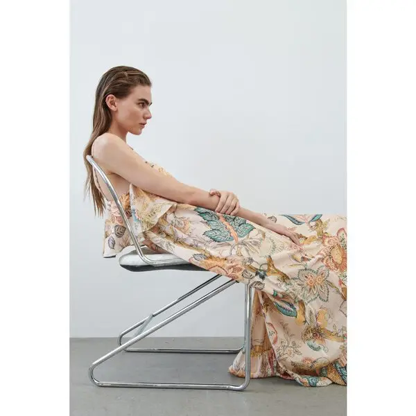 H&m Frill-trimmed A-line Maxi Dress - Beige/patterned