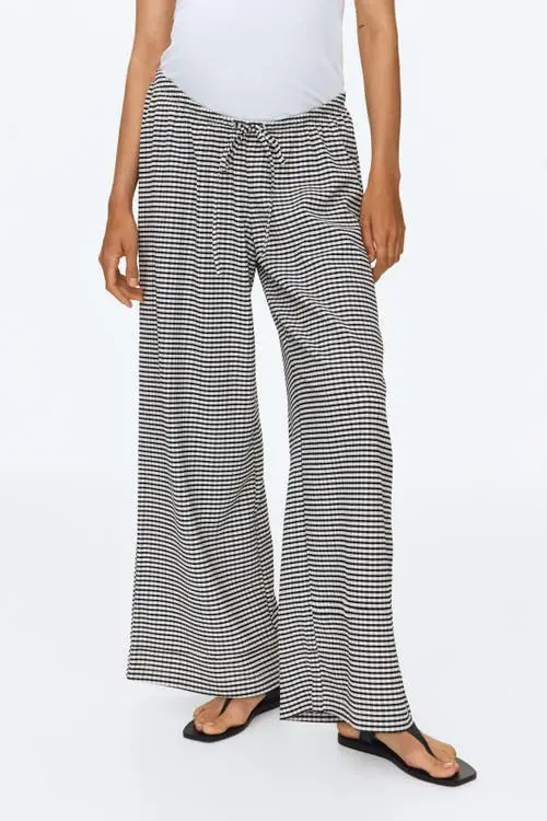 H&m Mama Textured Drawstring Trousers - Black/checked