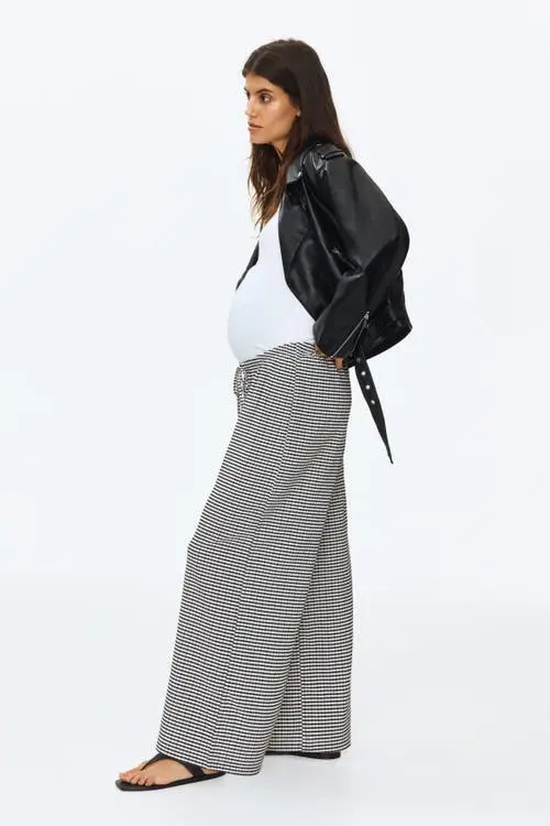 H&m Mama Textured Drawstring Trousers - Black/checked