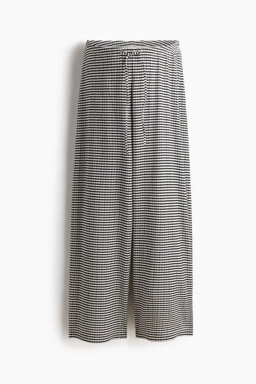 H&m Mama Textured Drawstring Wide Leg Trousers - Black/checked