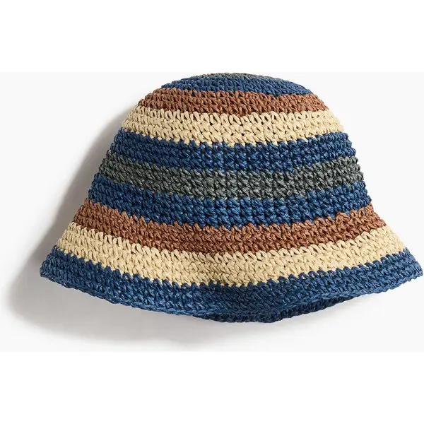 H&m Braided Straw Bucket Hat - Blue/striped