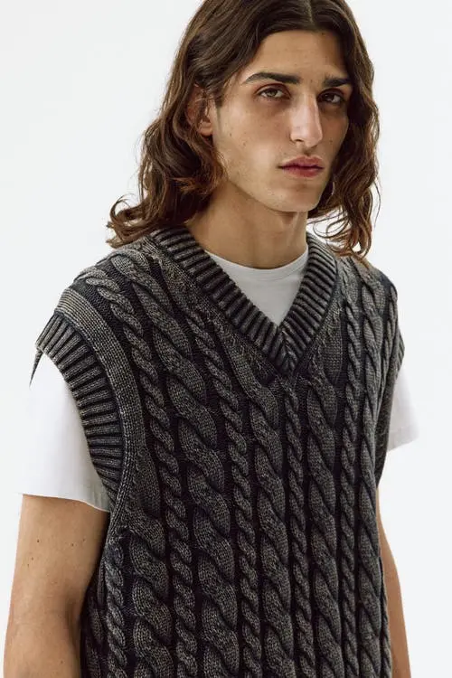 H&M Relaxed-fit Cotton Sweater Vest - Navy Blue