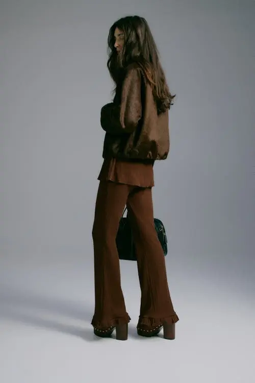 H&m Flared Rib-knit Trousers