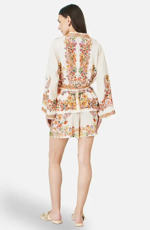 YUMI Viscose Floral Border Belted Cover-up