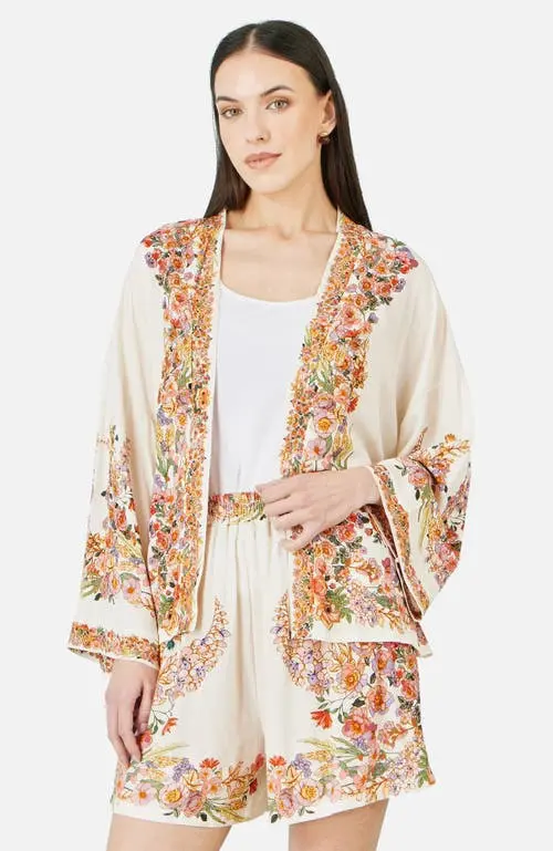 YUMI Viscose Floral Border Belted Cover-up