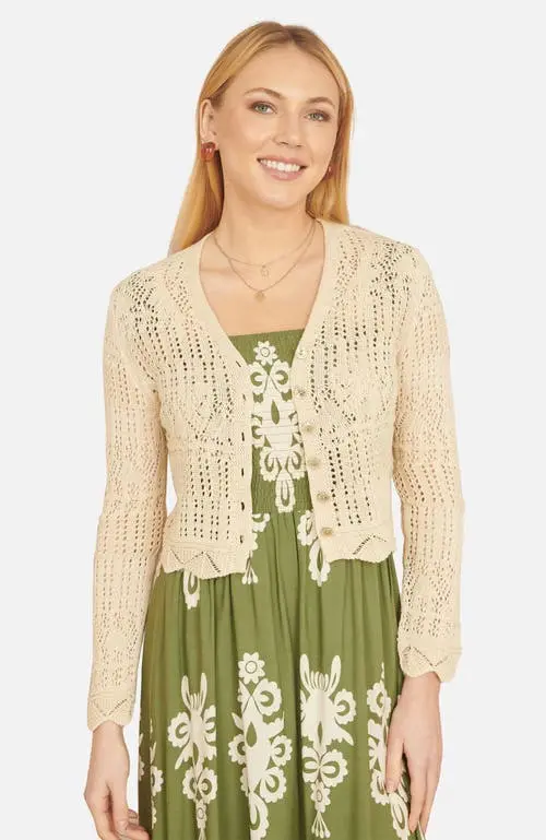 YUMI Crochet Knitted Cropped Cardigan - Beige