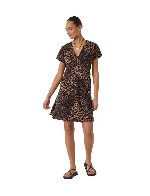 HUSH Grace Air Flow V-neck Mini Dress - Soft Leopard