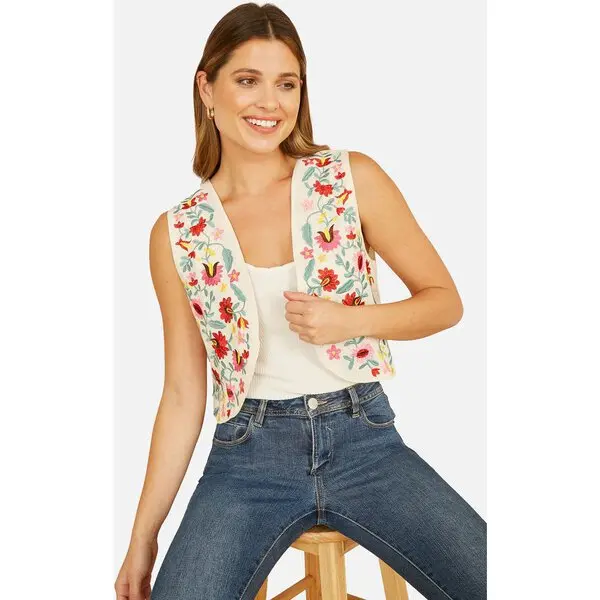 YUMI Folk Embroidered Cotton Waist Coat - Multi