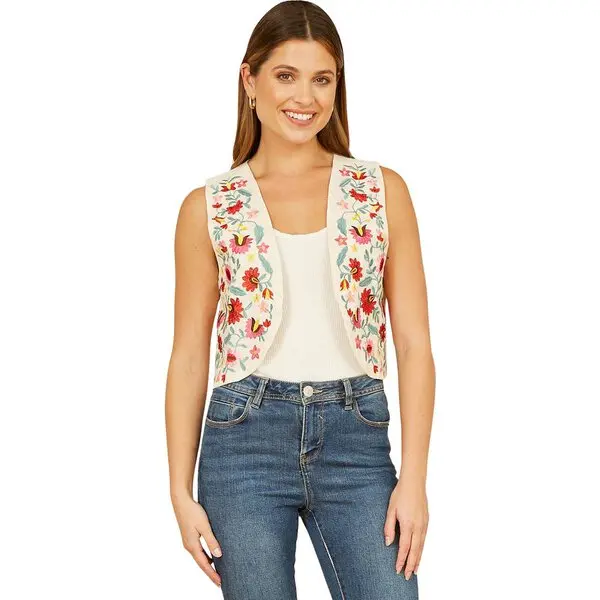 YUMI Embroidered Cotton Waistcoat - Multi