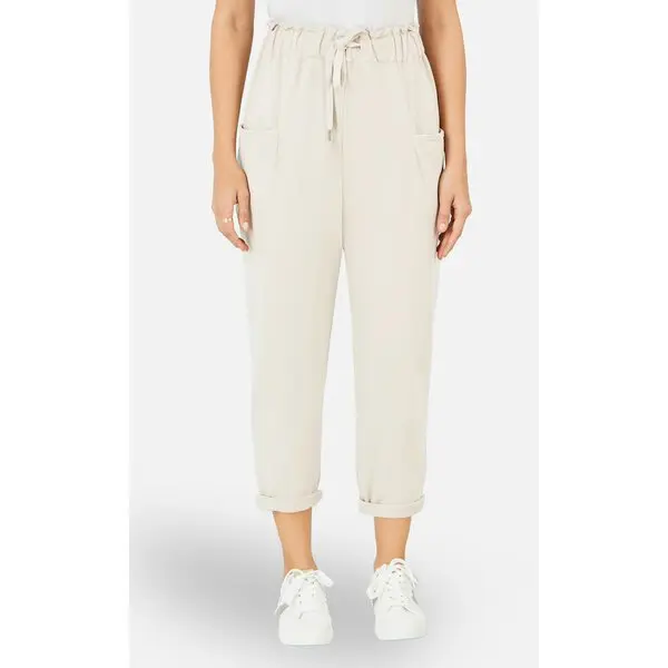 YUMI Relaxed Stretch Cotton Trousers With Tie Waist - Chalk