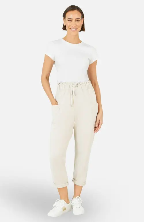 YUMI Relaxed Stretch Cotton Trousers With Tie Waist