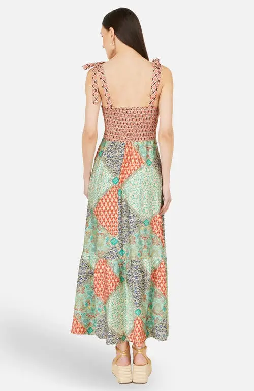 YUMI Viscose Patchwork Ruched Maxi Dress