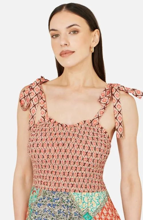 YUMI Viscose Patchwork Ruched Maxi Dress