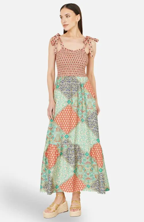 YUMI Viscose Patchwork Ruched Maxi Dress - Multi