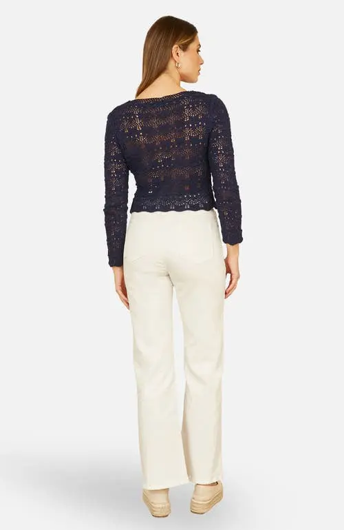 YUMI Crochet Knit Ruched Front Tie Top