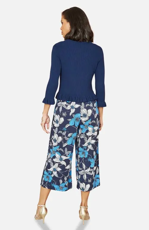 YUMI Ribbed Tie-up Cardigan With Frill Hem And Cuffs