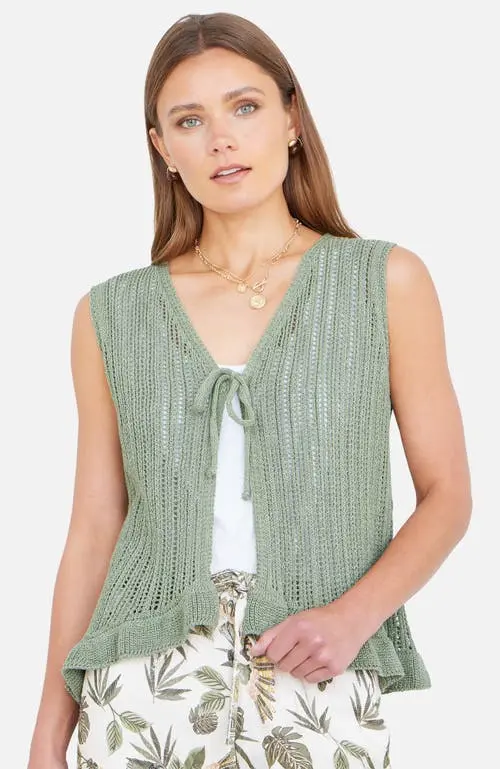 YUMI Knitted Cotton Tie Waistcoat Top - Green