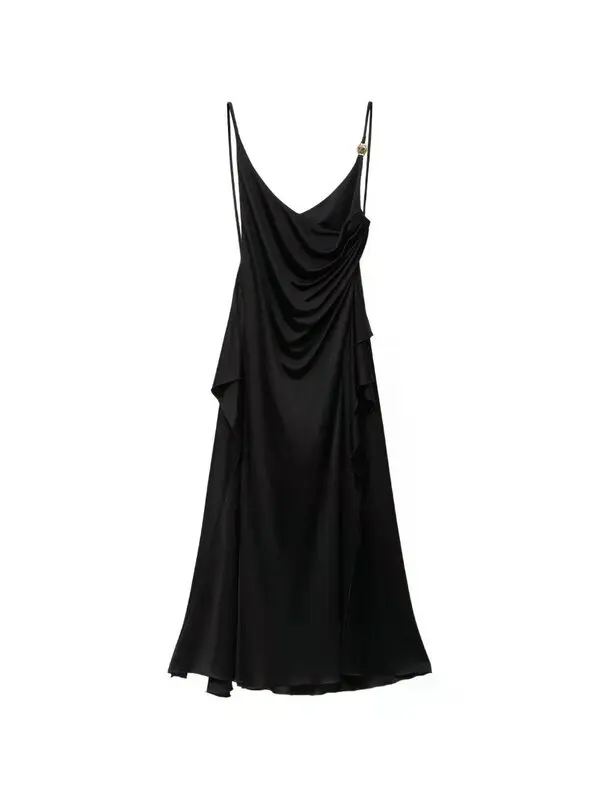 Versace Draped Ruffled Midi Dress - Black
