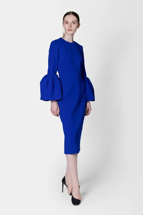 ROKSANDA Margot Round Neck Bell Sleeve Midi Dress - Iris