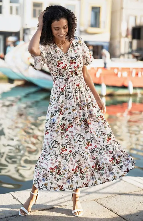 YUMI Botanical Print Midi Dress