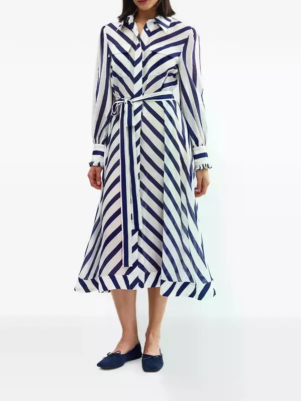 ASTON STUDIO Yasmine Striped Ruffled-cuff Midi Dress