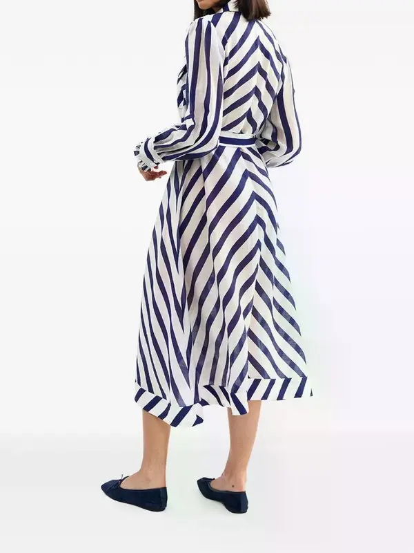 ASTON STUDIO Yasmine Striped Ruffled-cuff Midi Dress
