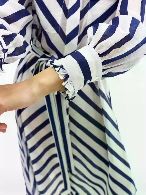 ASTON STUDIO Yasmine Striped Ruffled-cuff Midi Dress