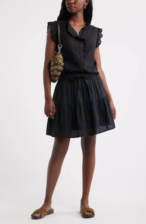Caslon Ruffle Sleeve Cotton Blend Top - Black