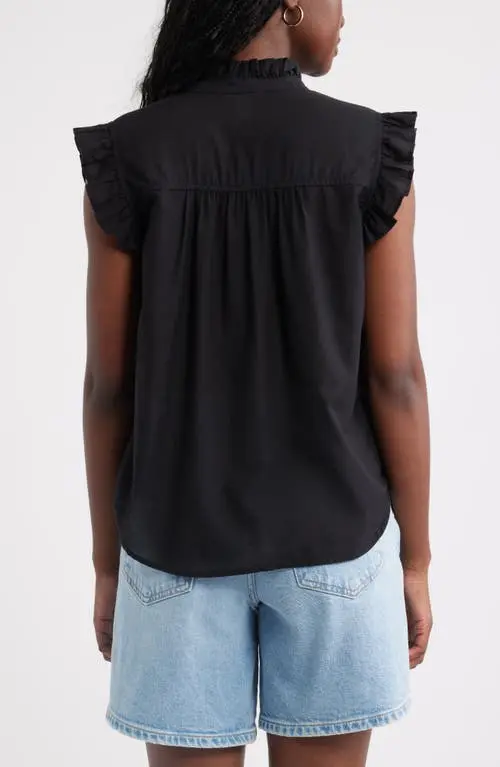 Caslon Ruffle Sleeve Cotton Blend Top - Black