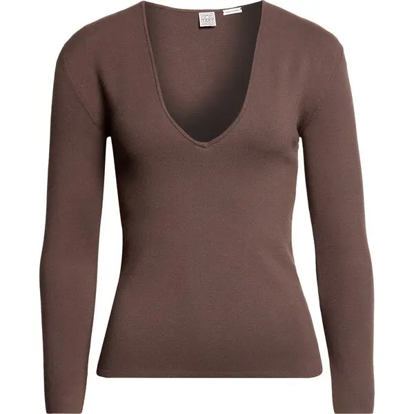 TOTEME Compact Knit V-neck Sweater - Walnut