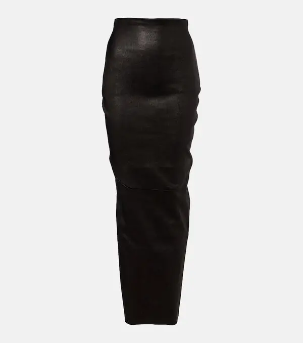 Rick Owens Dirt Pillar Leather And Cotton Midi Skirt - Black